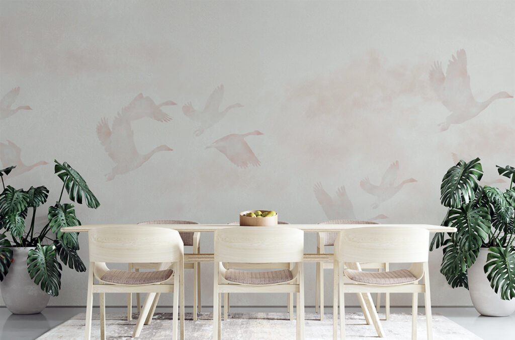 Singing Geese Birds Flying Home Design Wall Mural - Beige