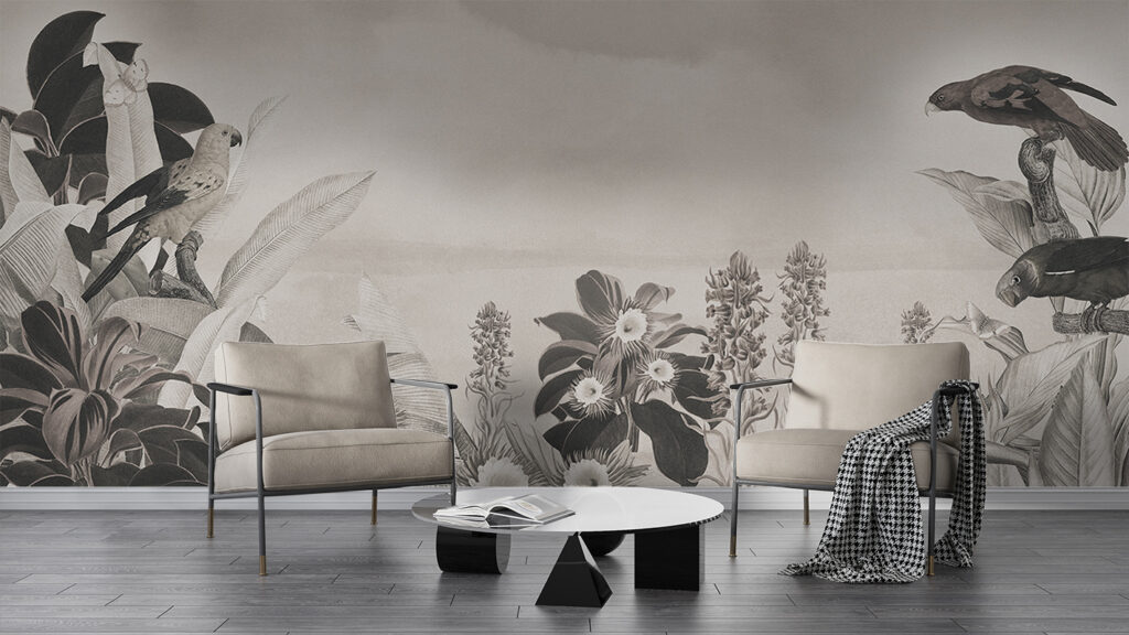 Inspiring sepia beige designer sea mural with sealife and corals