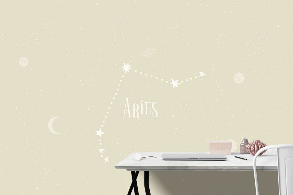 Horoscope beige wall mural - Aries. Custom printed wallpapers.